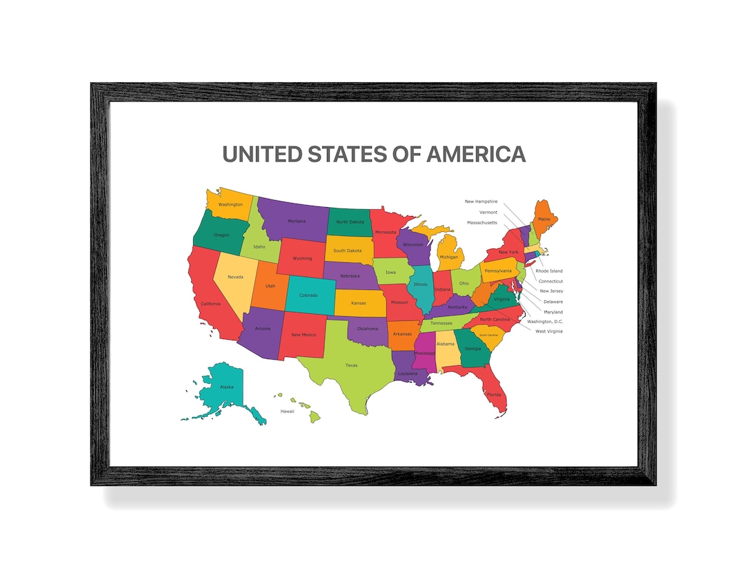 United States Map Educational Wooden Framed Classroom Wall Decor Kids ...