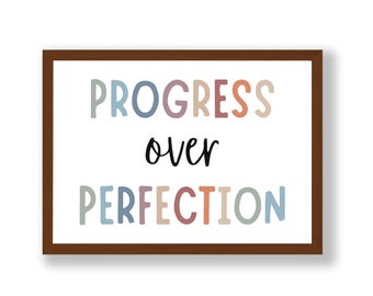Progress Over Perfection Inspirational Office Decor Boho Motivational ...