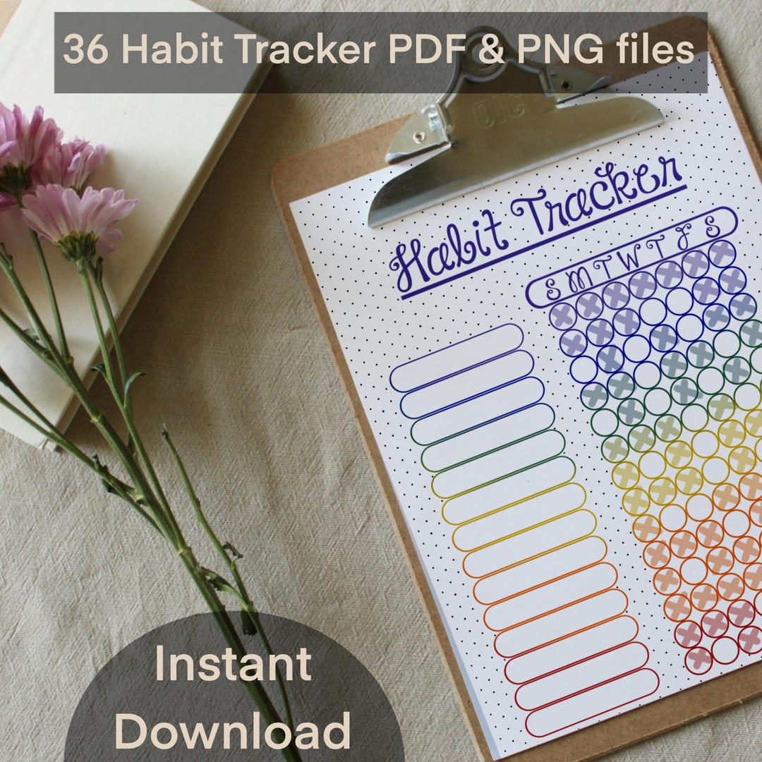 Minimalist Rainbow Habit Tracker PDF + PNG || Polkadot Weekly Planner ...