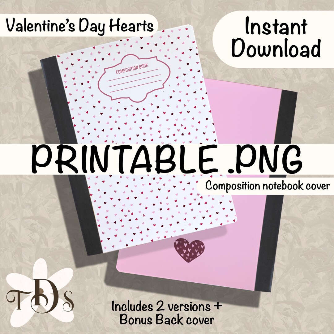 Valentine's Day Mini Heart Composition Notebook Cover PNG | Printable ...