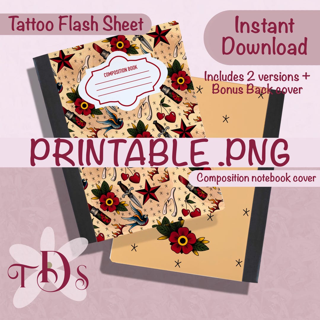 Tattoo Flash Printable Composition Notebook Cover PNG | Rockabilly ...