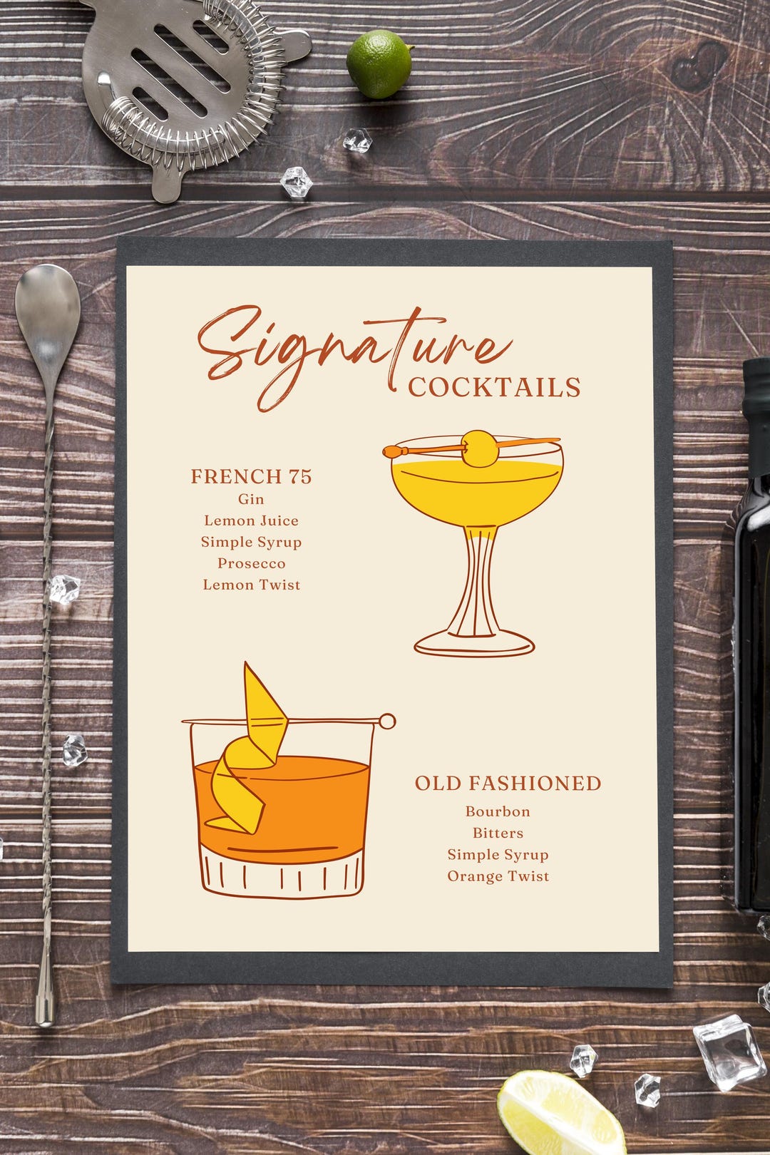 Printable Cocktail Menu | Digital Bar Sign | Custom Text Available - Etsy