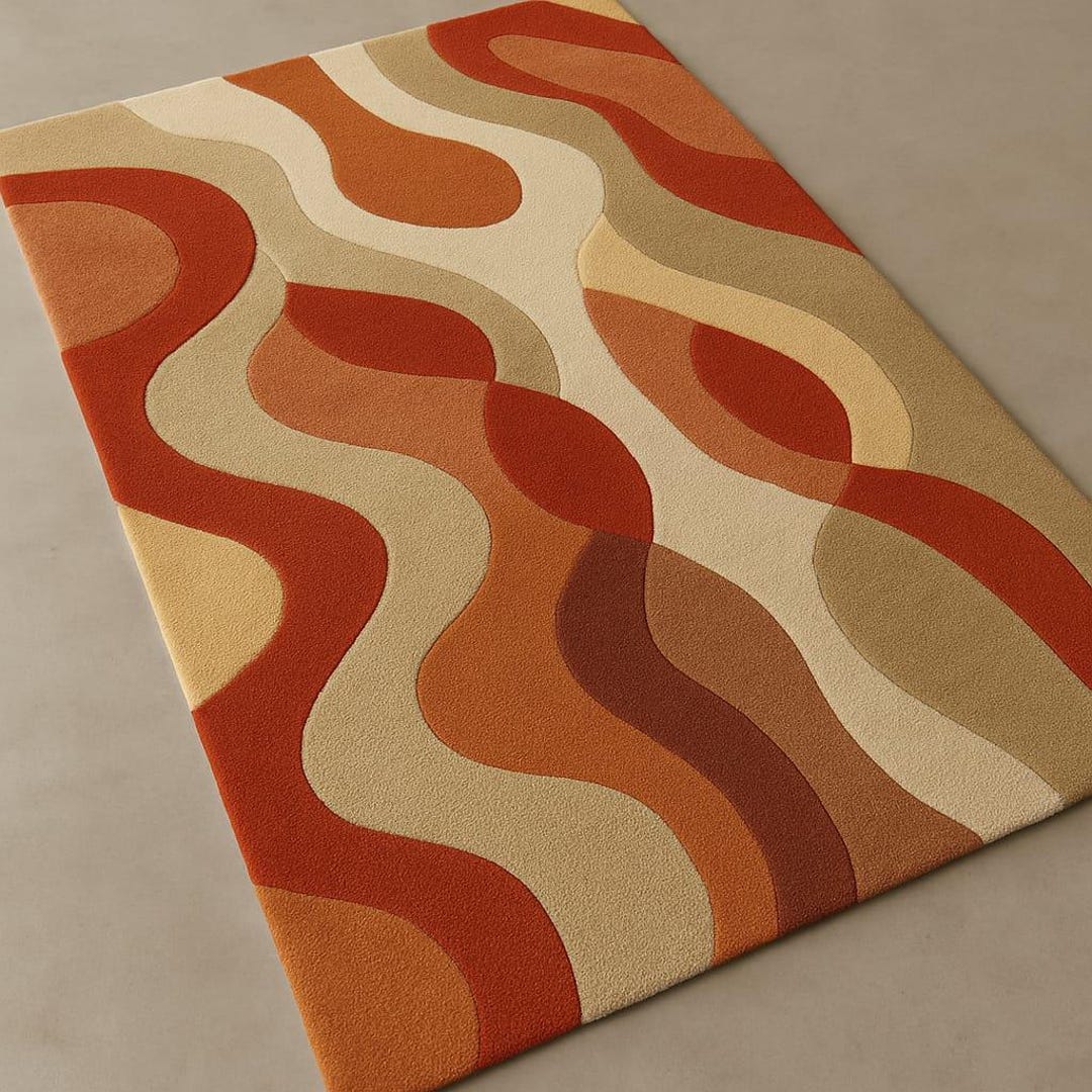 Rectangular Shaped Hand-tufted Modern Area Rug, Geometrical Wavy Design ...