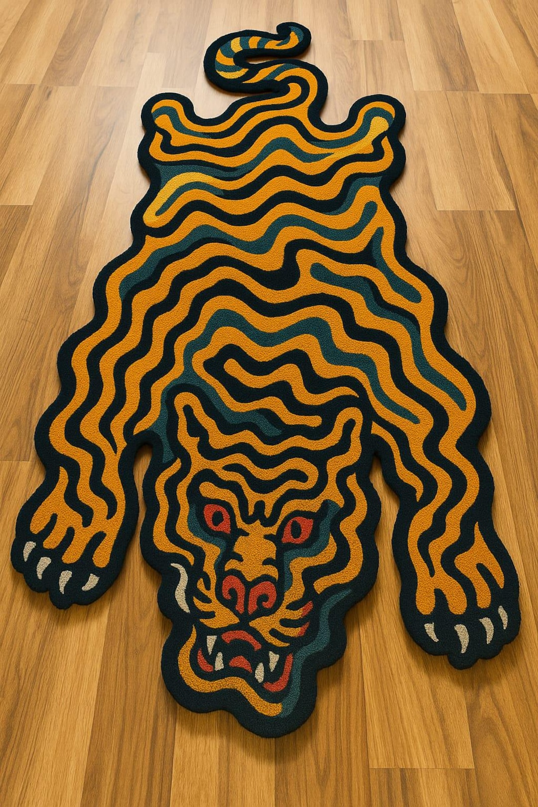 Tibetan Tiger Hand-tufted Skin Area Rug, Multi-coloured Wavy Design ...