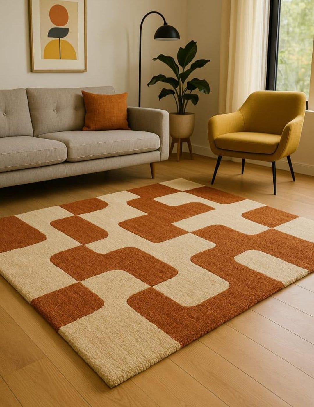 Hand-tufted Rectangular Shaped Area Rug, Modern Geometric Pattern ...