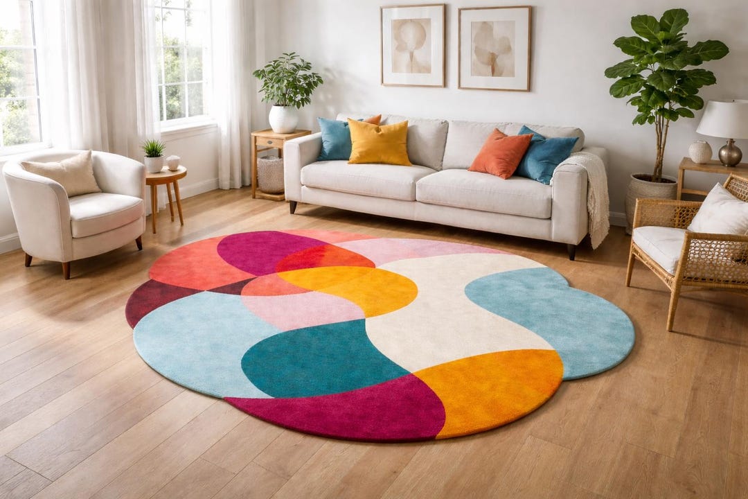 Irregular Shaped Hand-tufted Vibrant Abstract Area Rug: Multi-coloured ...