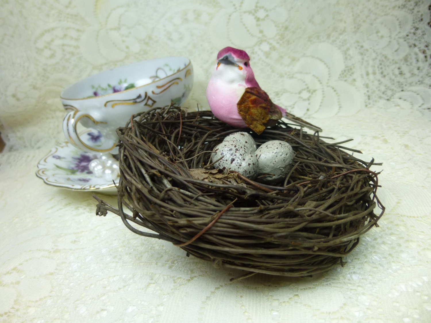 4 Inch Bird Nest With Bird and Eggs - Etsy