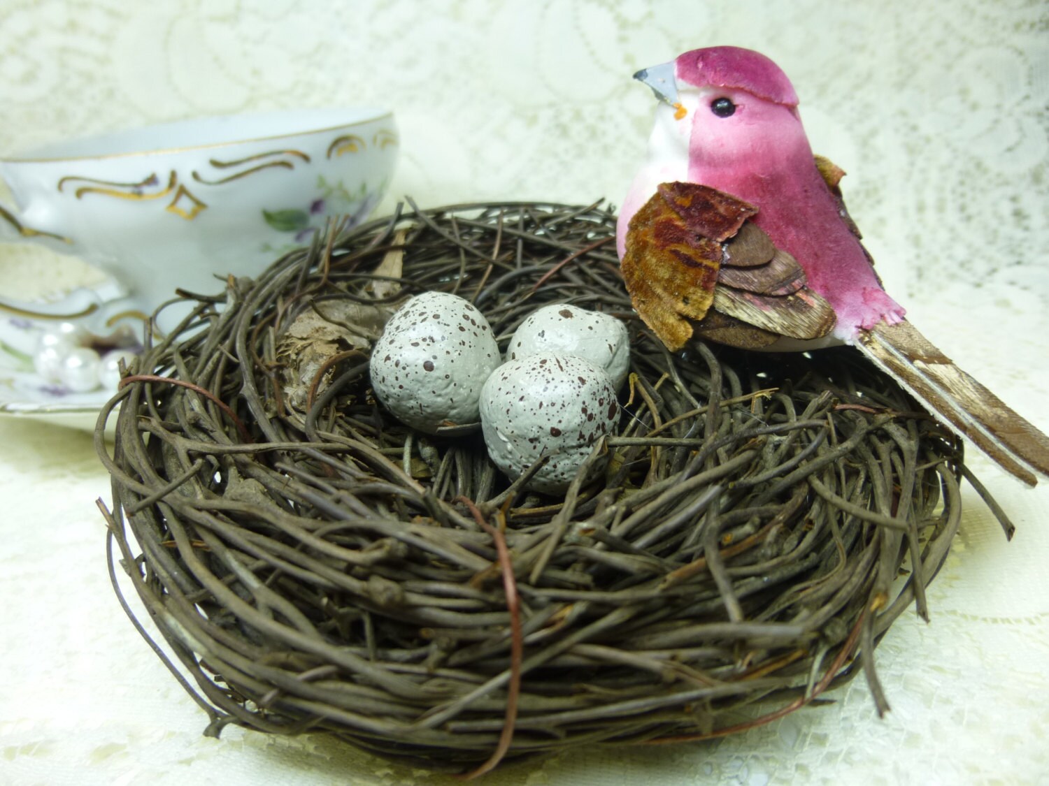 4 Inch Bird Nest With Bird and Eggs - Etsy