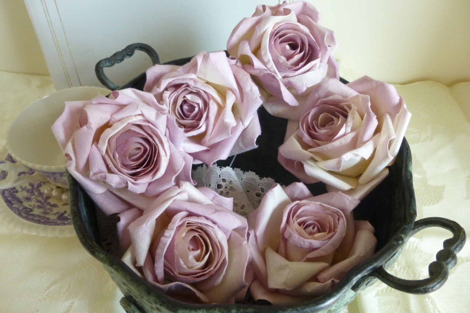 Paper Roses Parchment Paper Roses 6 Large Lavender Parchment - Etsy