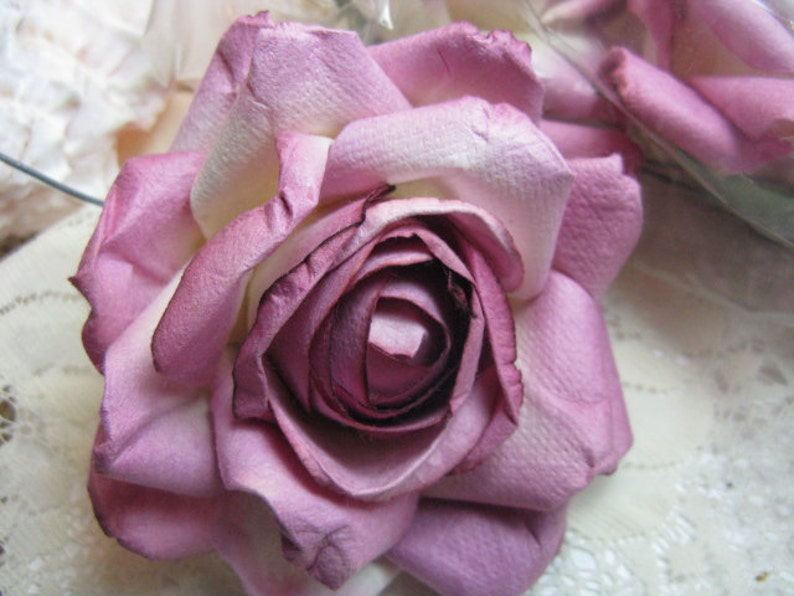 6 Large Light Rose Parchment Paper Roses Wedding Floral | Etsy