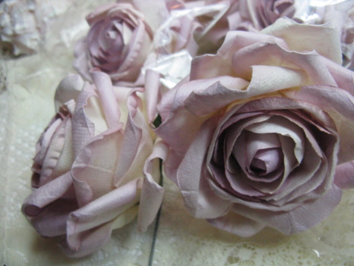 6 Large Lavender Mauve Parchment Paper Roses Wedding Floral - Etsy
