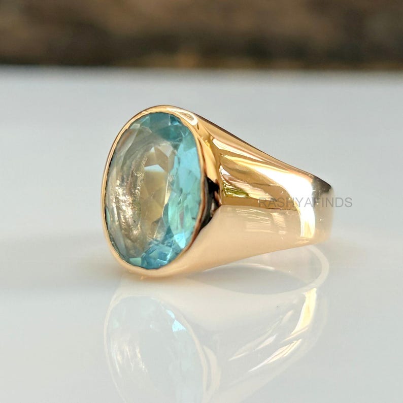 Blue Topaz Signet Ring for Men | Oval Blue Gemstone Ring | Handmade ...