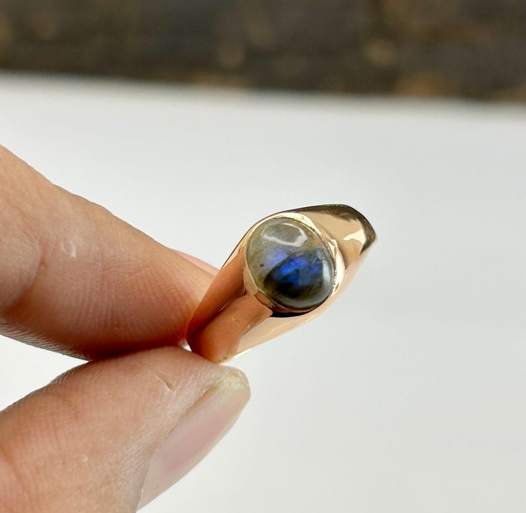 Labradorite Signet Ring| Blue Flash Labradorite Ring | Handmade ...