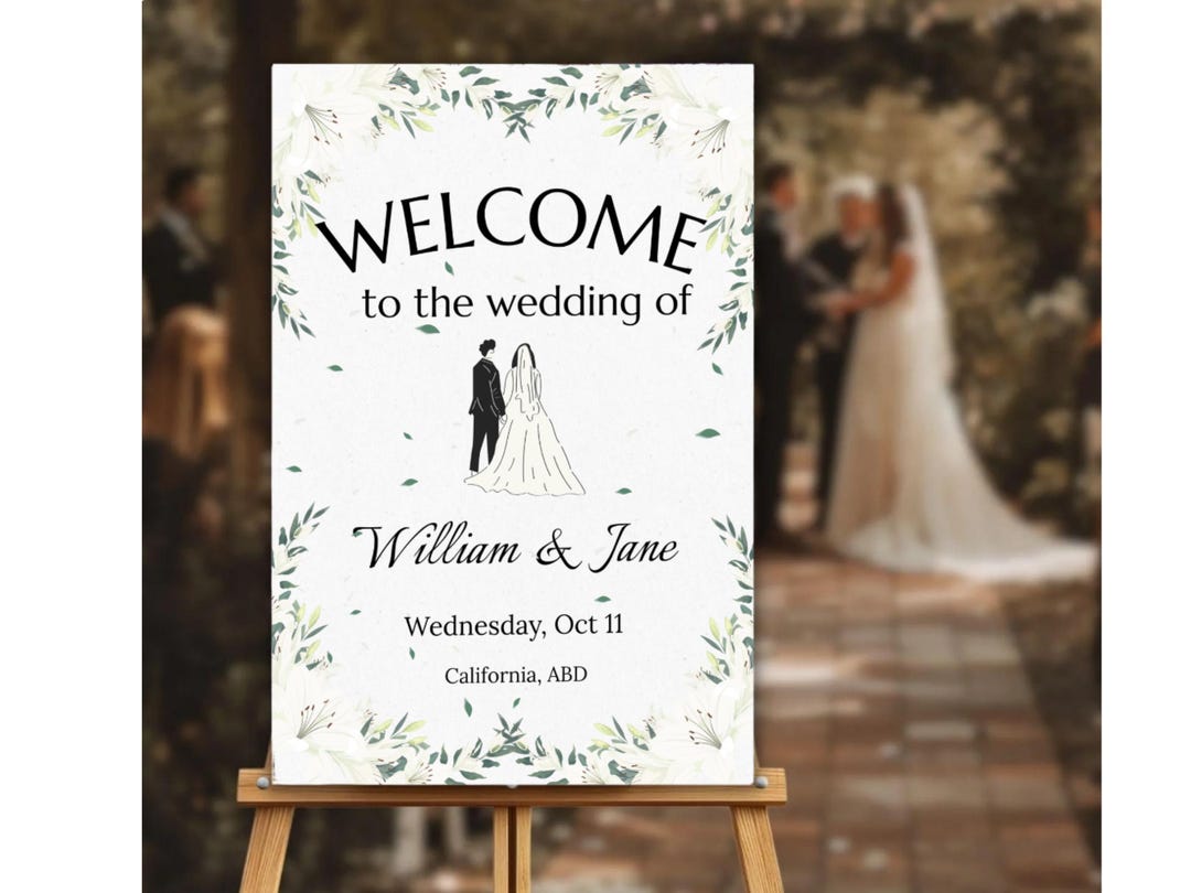 White Lily Wedding Welcome Sign - Floral Elegant Lily Welcome Sign ...