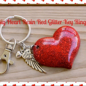Heart Keyring ,red Glitter Heart Key Ring/blood Red Glitter Resin ...