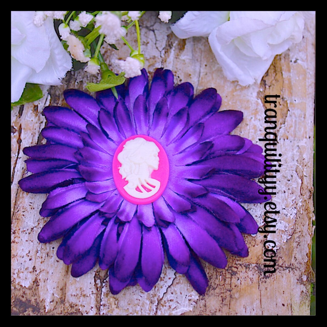 Flower Hair Bow, Gothic Flower Hair Bow , Goth Glam Skeleton Cameo Lady ...