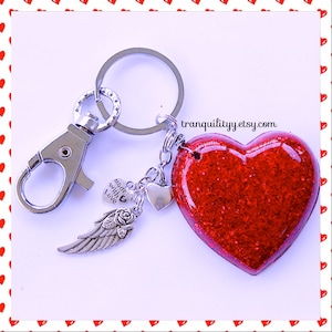 Heart Keyring ,red Glitter Heart Key Ring/blood Red Glitter Resin ...