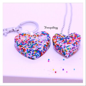 Candy Sprinkle Necklace , Real Sprinkles Resin Thick Heart Necklace ...