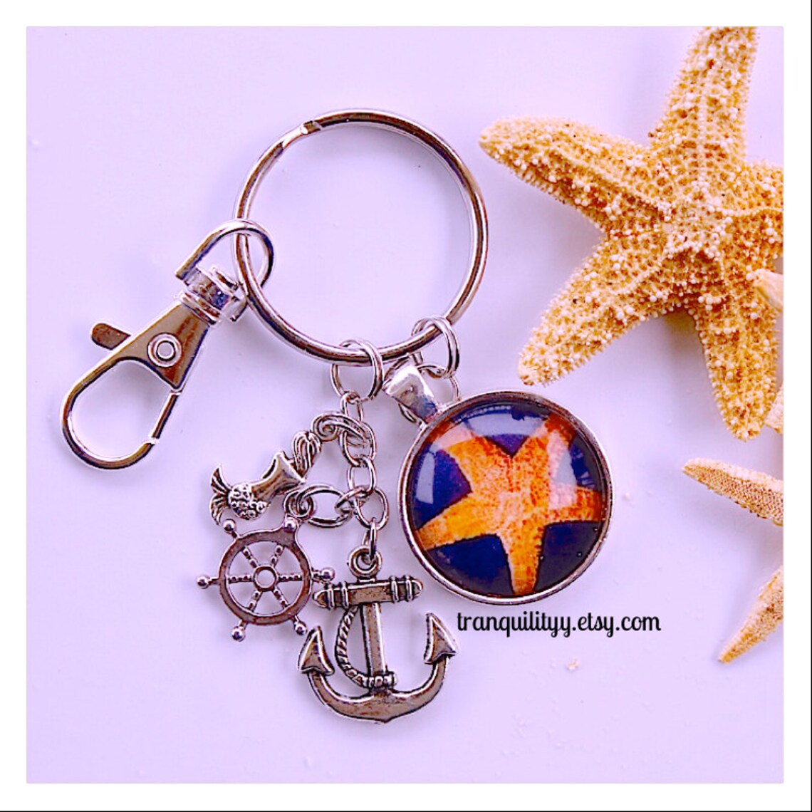 Nautical Charm Key Ring: Starfish, Anchor, and Ship Wheel - Etsy