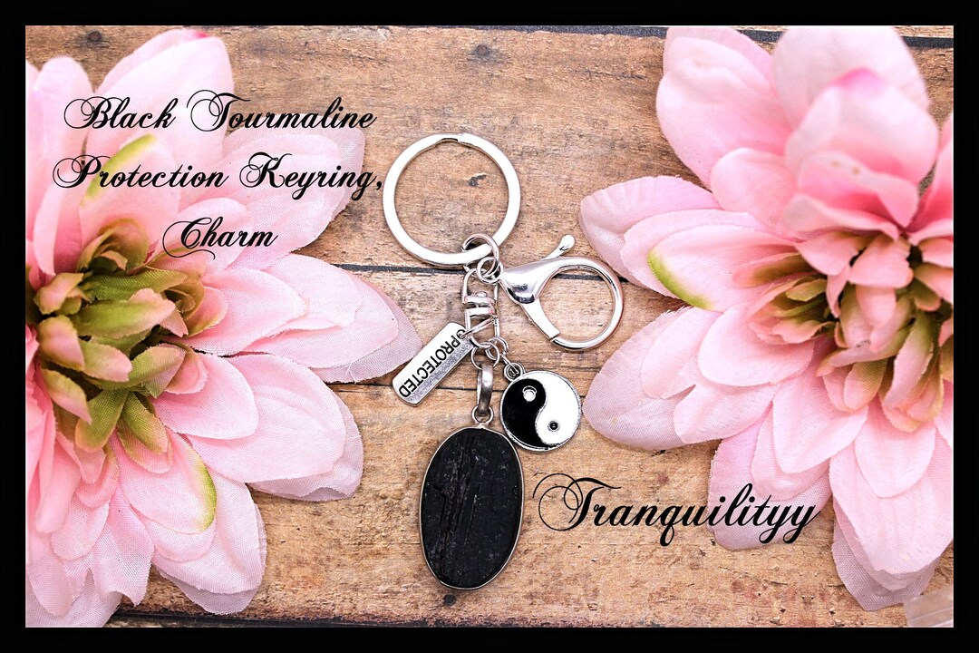 Black Tourmaline Keyring, Protection Key Chain Charm, Purse Charm ...