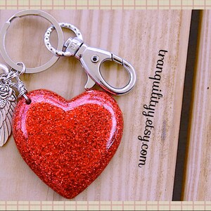 Heart Keyring ,red Glitter Heart Key Ring/blood Red Glitter Resin ...