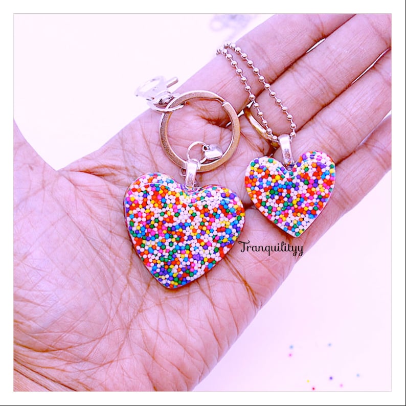 Candy Sprinkle Necklace Real Sprinkles Resin Thick Heart | Etsy