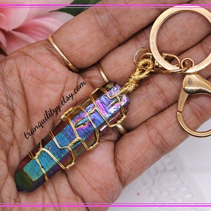 Crystal Key Ring /rainbow Titanium Aura Crystal Keyring/ Crystal Purse ...