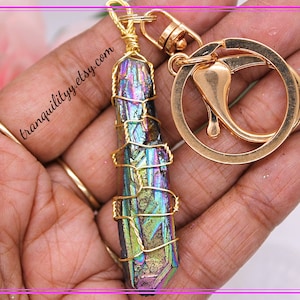 Crystal Key Ring /rainbow Titanium Aura Crystal Keyring/ Crystal Purse ...