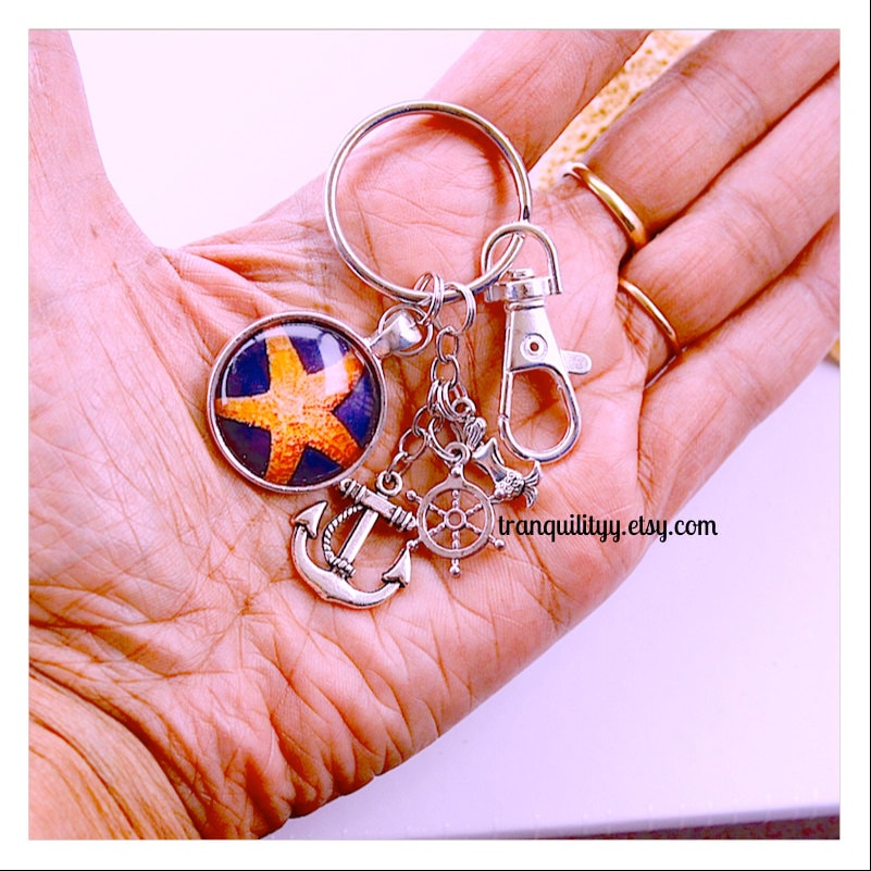 Nautical Charm Key Ring: Starfish, Anchor, and Ship Wheel - Etsy