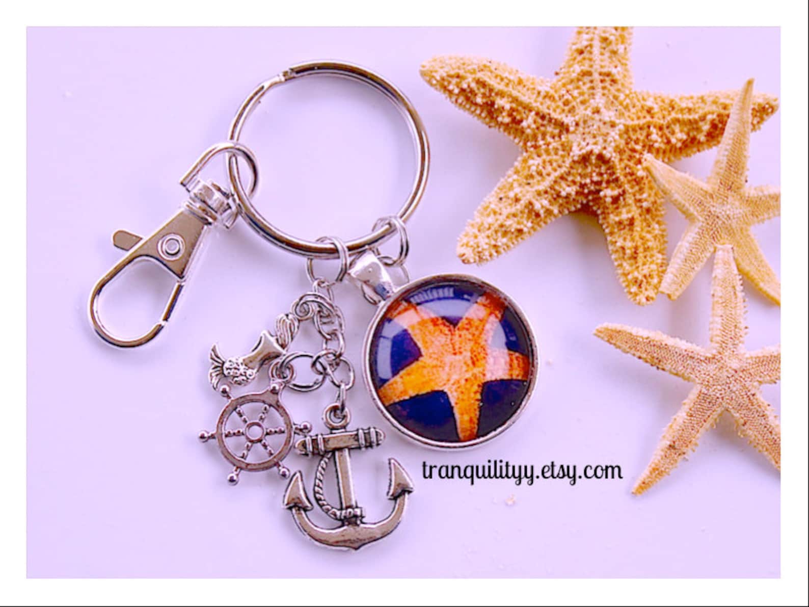 Nautical Charm Key Ring: Starfish, Anchor, and Ship Wheel - Etsy