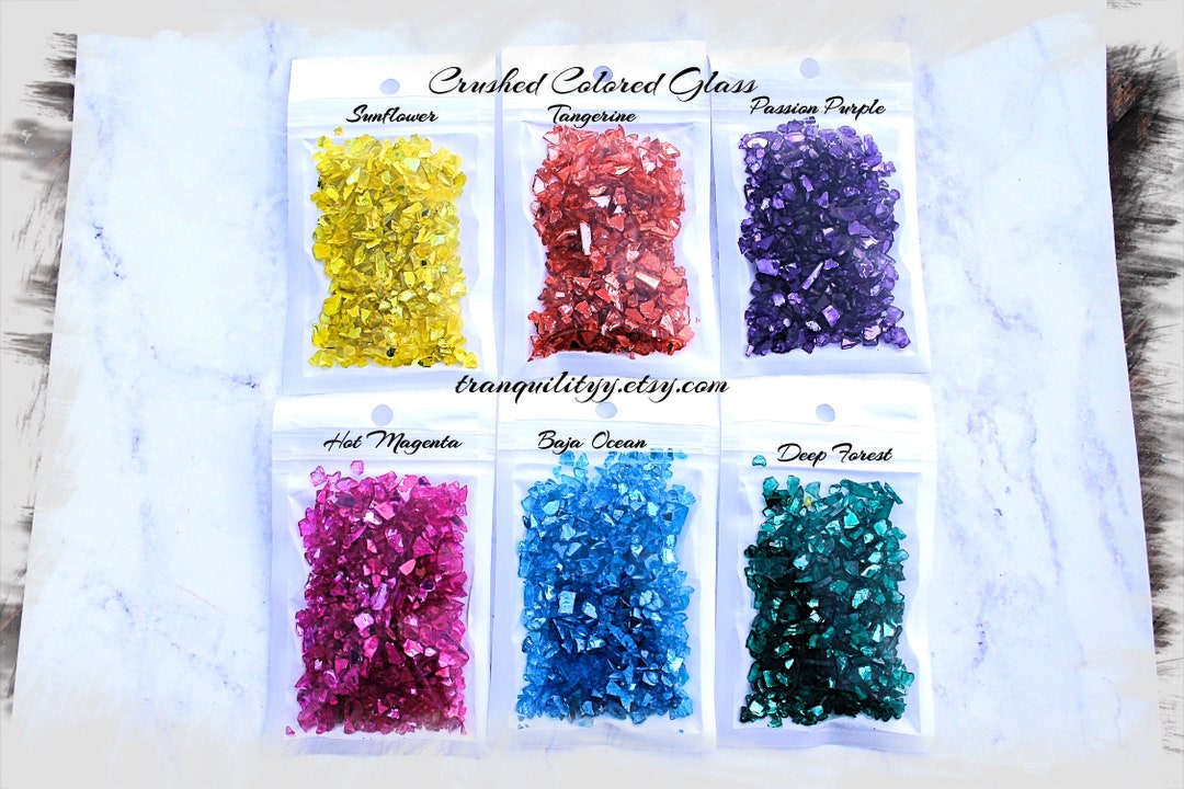 Crushed Glass/27 Grams Colored Crush Glass/ Rainbow Crush Glass/geode ...