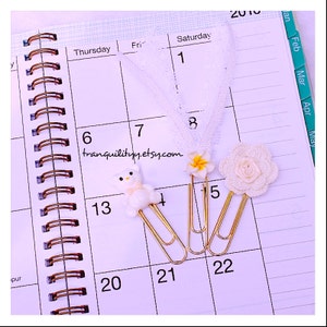 Planner Paper Clips , Book Accessories , Calender Clips, 3 Ribbon ...