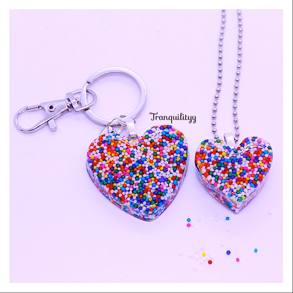 Candy Sprinkle Necklace Real Sprinkles Resin Thick Heart | Etsy