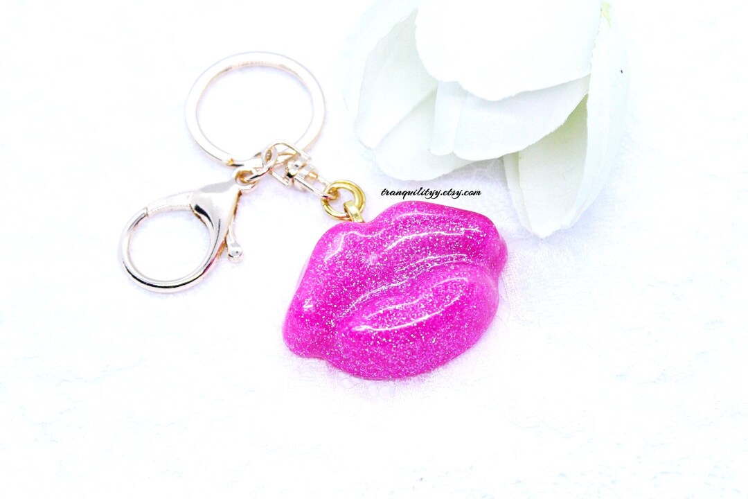 Key Ring, Pink Lips Keyring ,kiss Me Hot Pink / Neon Pink Glitter Gold ...