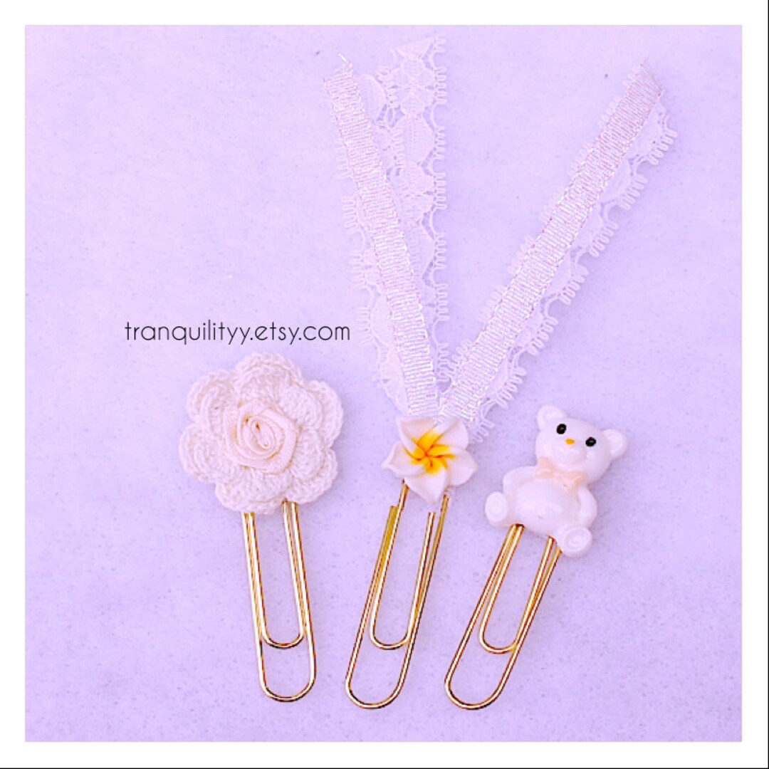 Planner Paper Clips , Book Accessories , Calender Clips, 3 Ribbon ...