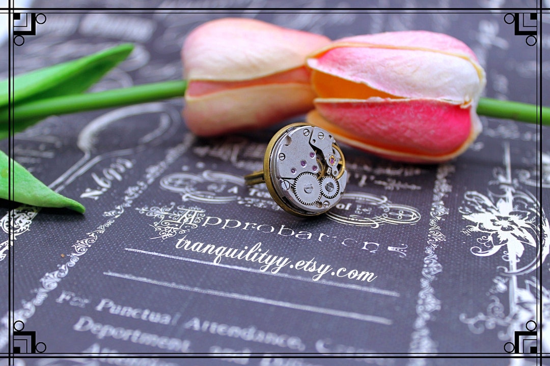 Clock Ring Steampunk Clock Ring, Adjustable Bronze Motion Vintage Clock ...