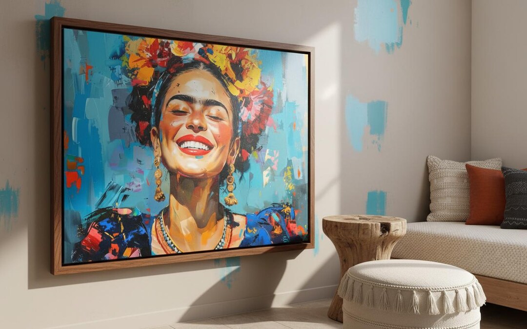 Vibrant Laughing Frida Kahlo Portrait Wall Art | Boho Mexican Art Print ...