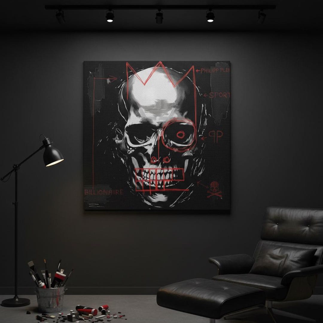 Gritty Skull Art Print, Black and White Urban Art With Red Crown ...