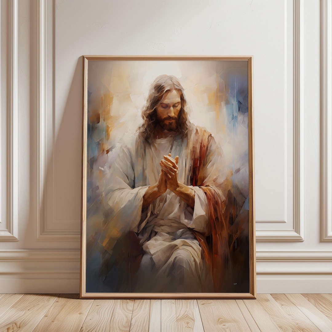 Jesus Sitting in Prayer – Abstract Faith Canvas Art – Christian Wall ...