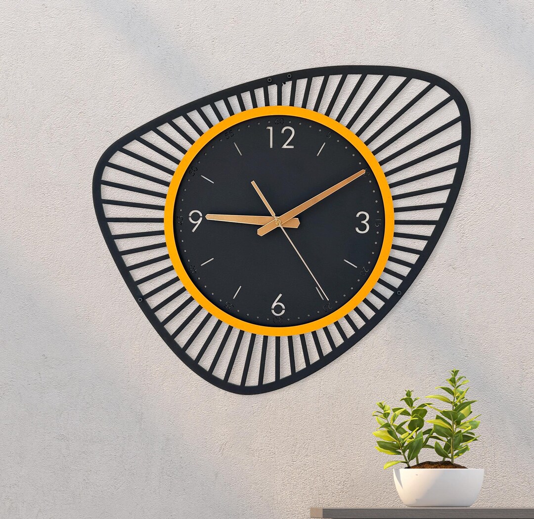 MCM Large Wall Clock: Mid Century Modern Metal & Wood Art Decor, Silent ...