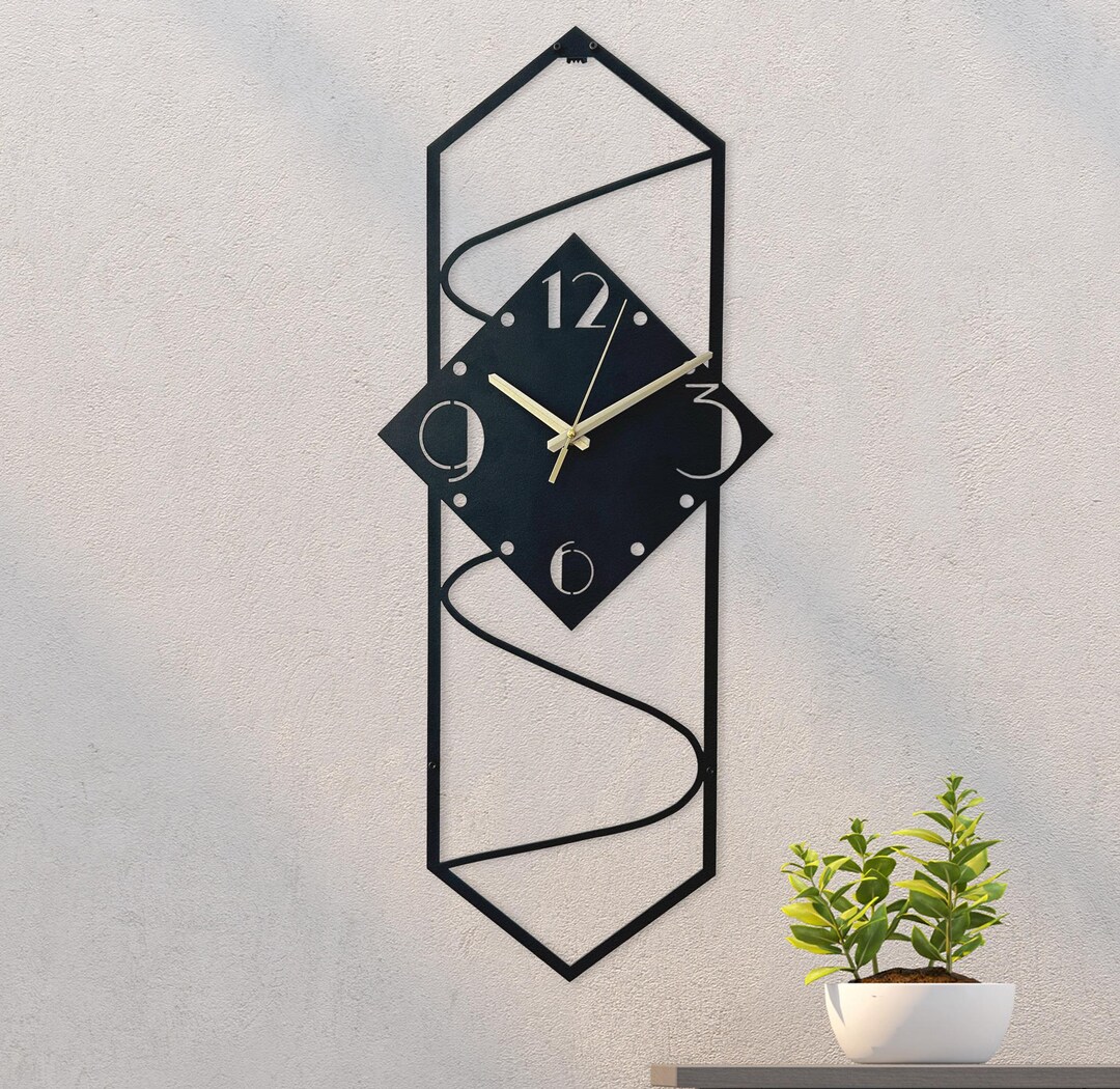 Mid Century Modern Vertical Wall Clock, Large Long Wall Clock Modern, Retro Rectangular Wood ...