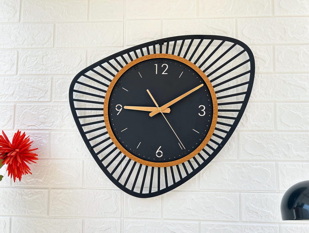 Large Mid-century Modern Starburst Clock: Metal & Wood Wall Art ...