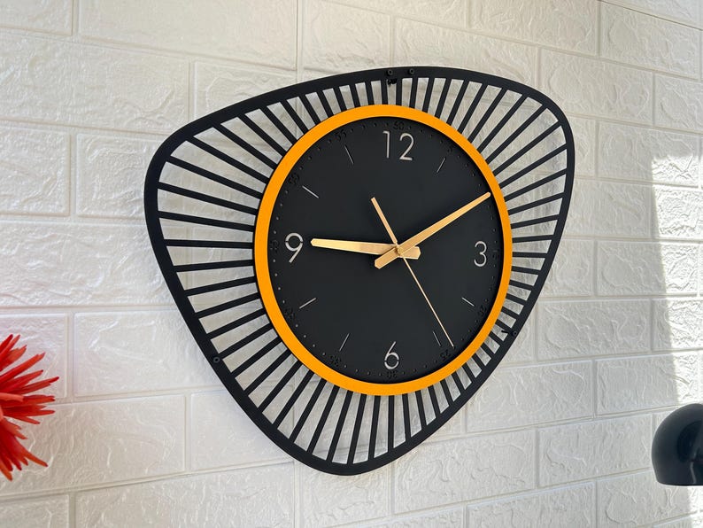 MCM Large Wall Clock: Mid Century Modern Metal & Wood Art Decor, Silent ...