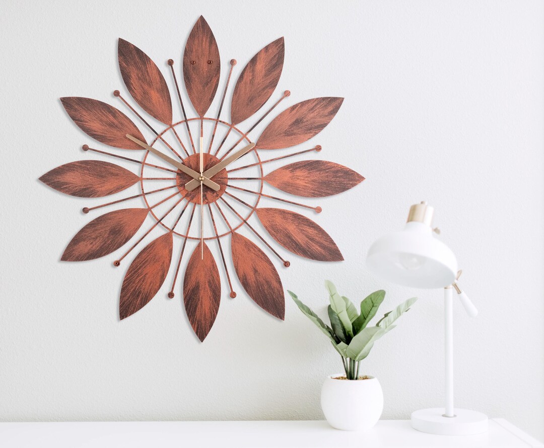 Large Starburst Copper Wall Clock, Mid Century Modern Art Clock, Wall ...
