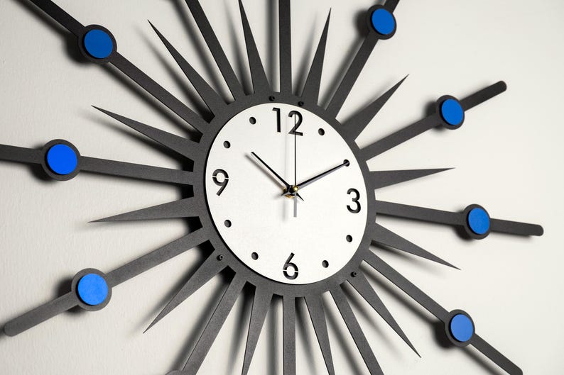 Mid Century Modern Starburst Wall Clock: Large Metal & Wood Decor ...