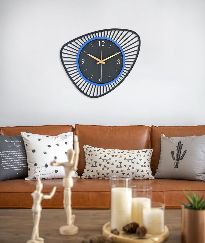 MCM Large Wall Clock: Mid Century Modern Metal & Wood Art Decor, Silent ...