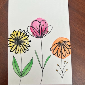 Hand Painted Watercolor Flower Greeting Card - Etsy