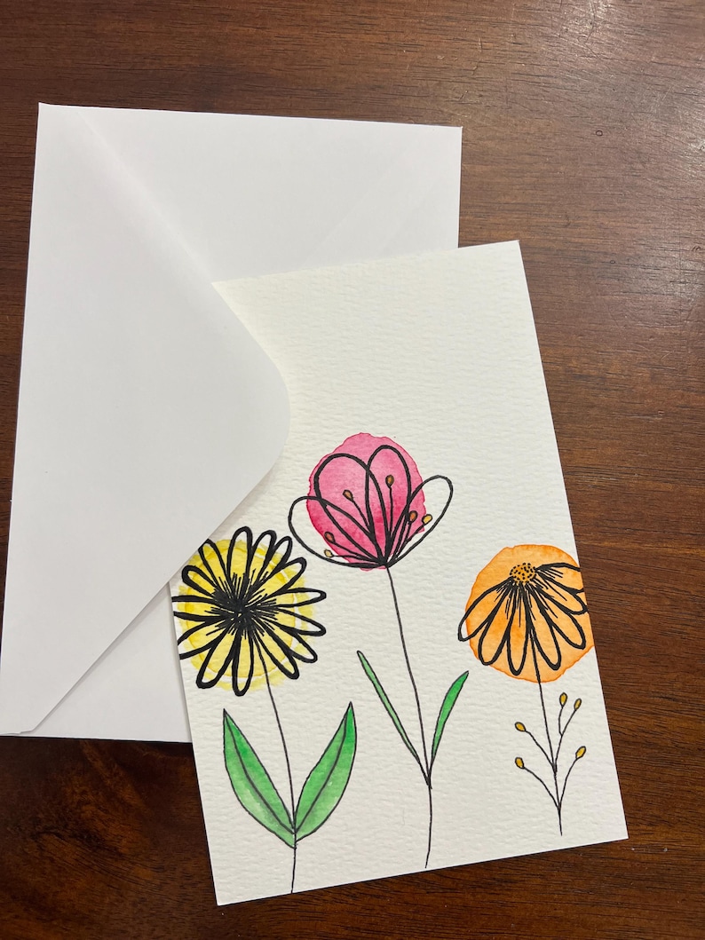 Hand Painted Watercolor Flower Greeting Card - Etsy
