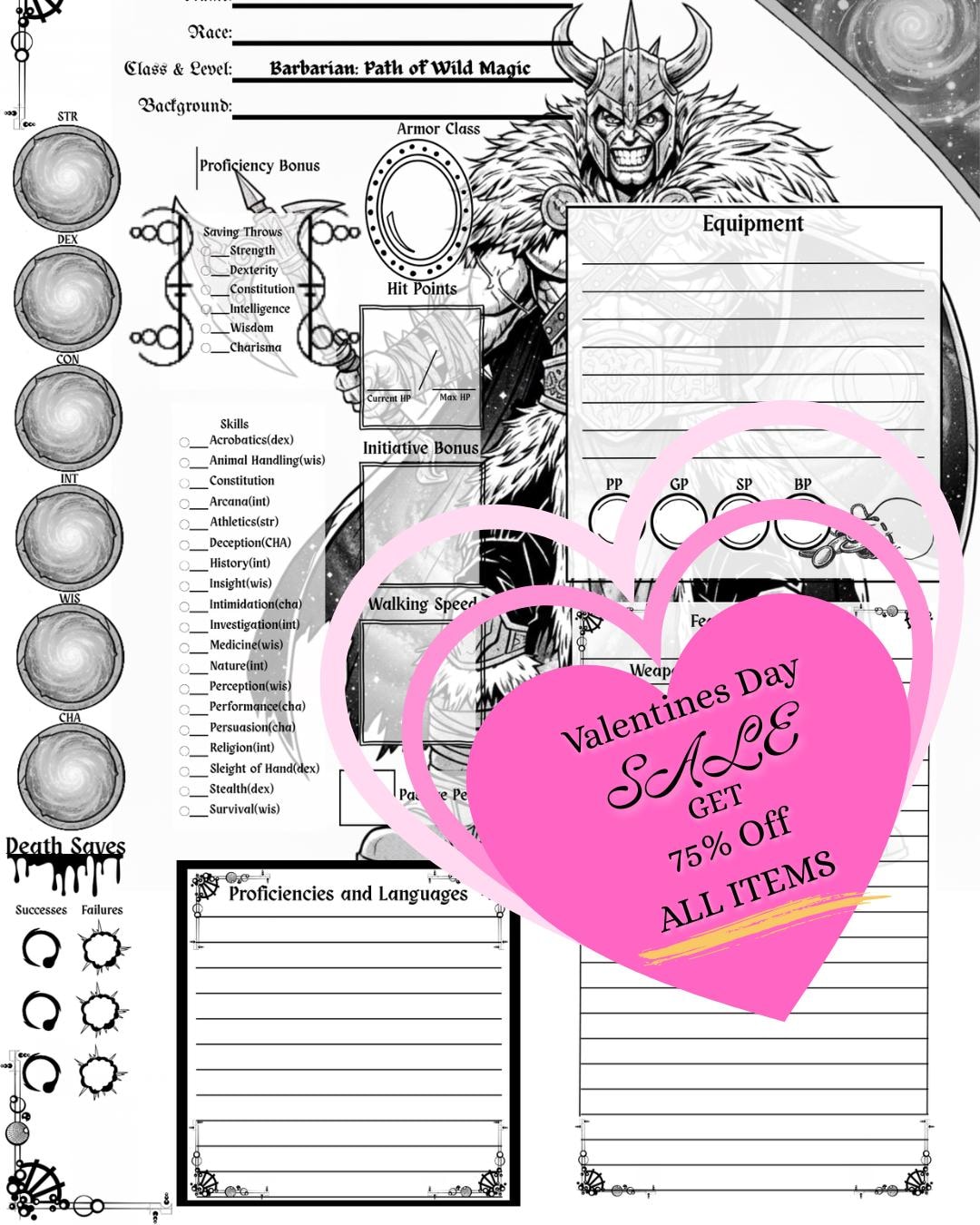 Barbarian: Path of Wild Magic Dnd 5E Character Sheet (printable PDF) - Etsy