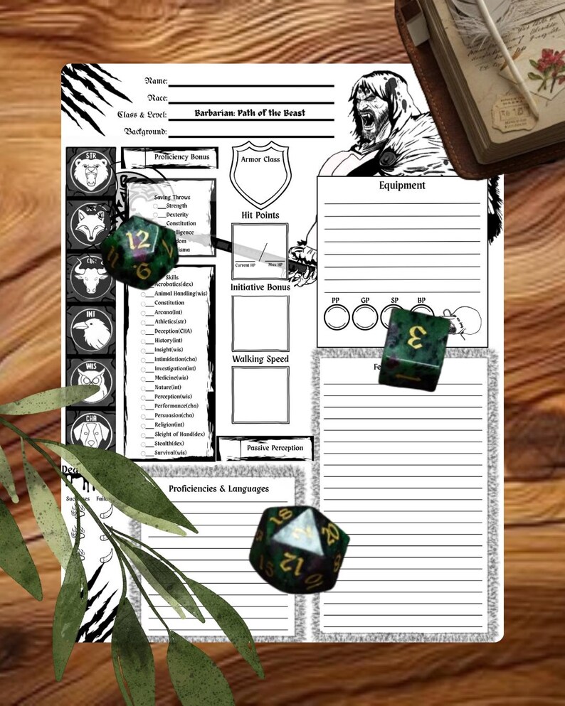 Barbarian Path of the Beast Dnd 5E Character Sheet (printable PDF) - Etsy